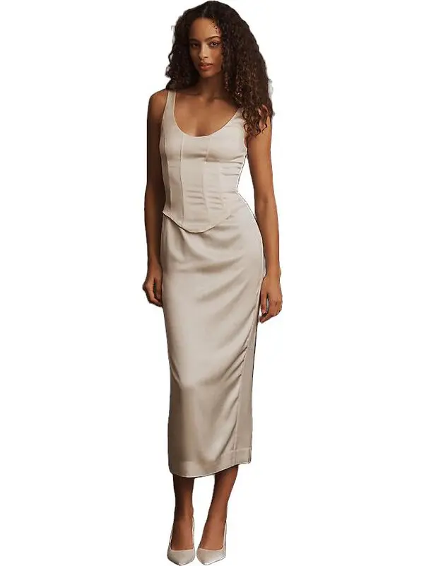 REFORMATION Ela Corset Satin Midi Dress - Fior Di Latte