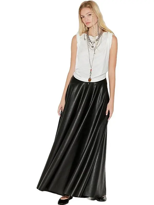 Norma Kamali Flared Vegan Leather Maxi Skirt - Black
