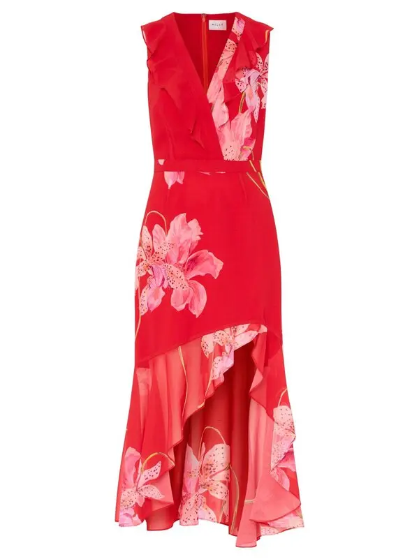 MILLY Nanci Printed Midi Dress - Red