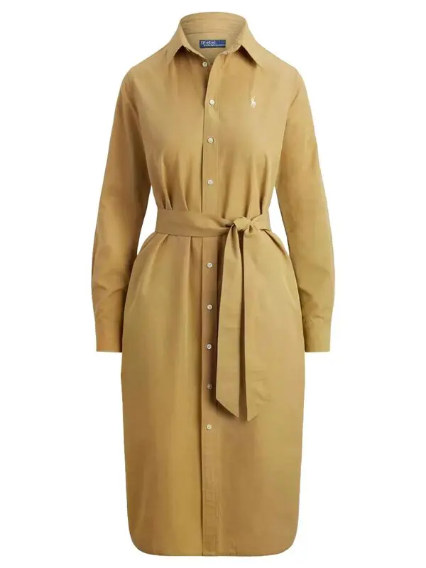 Polo Ralph Lauren Long Sleeve Belted Shirt Dress - Neutrals