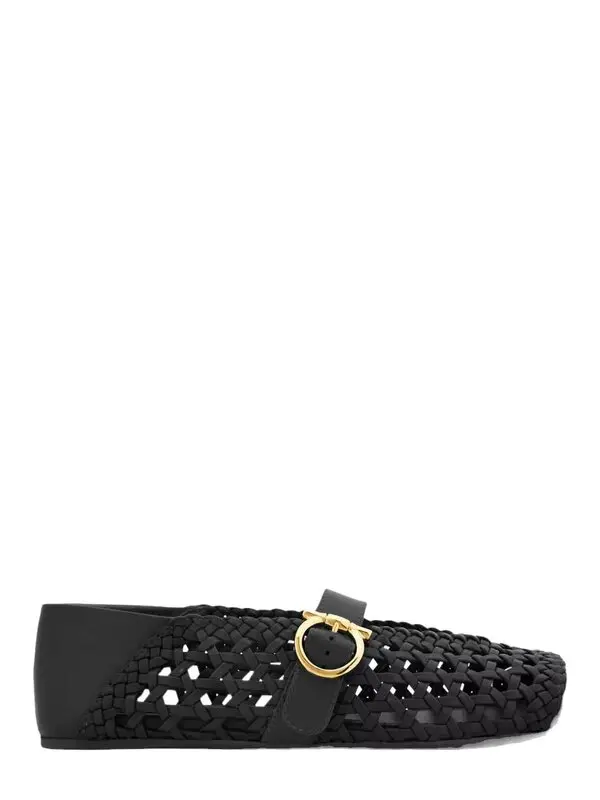 FERRAGAMO Braided Gancini Ballet Flats - Black