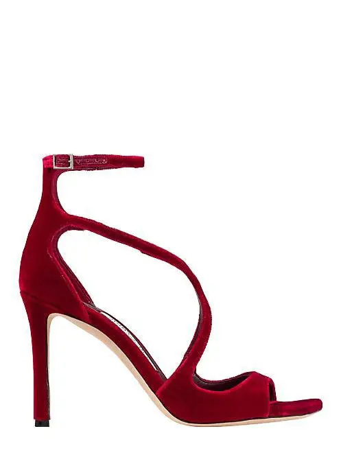 JIMMY CHOO Azia 95 Velvet Heeled Sandals - Ruby Red