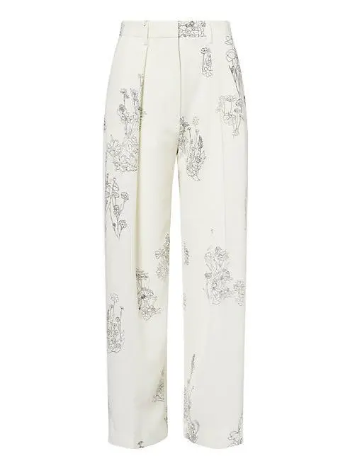 Victoria Beckham Floral Wide-leg Stretch-woven Trousers - Off White Black