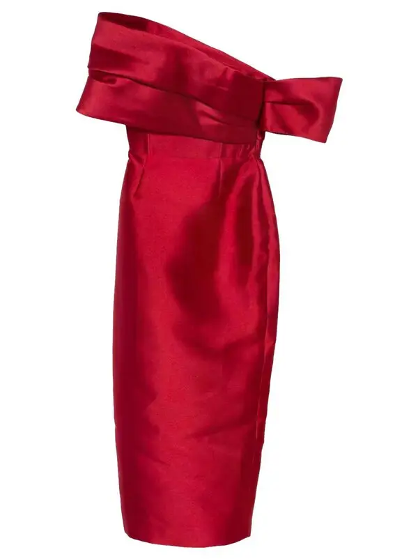 Solace London Mirla Off-shoulder Midi Dress - Red