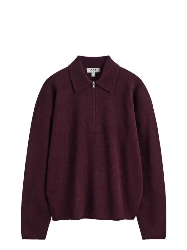 Cos Merino Wool-yak Zip-up Polo Shirt - Red
