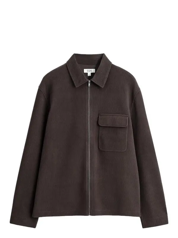 Cos Corduroy-jersey Zip-up Overshirt - Brown