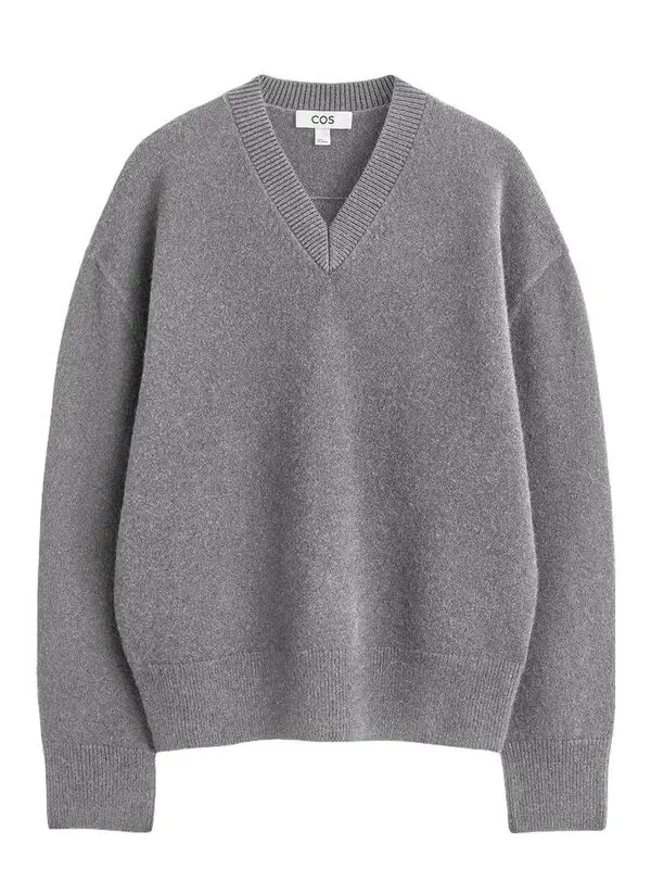Cos Rounded V-neck Wool Blend Sweater - Gray