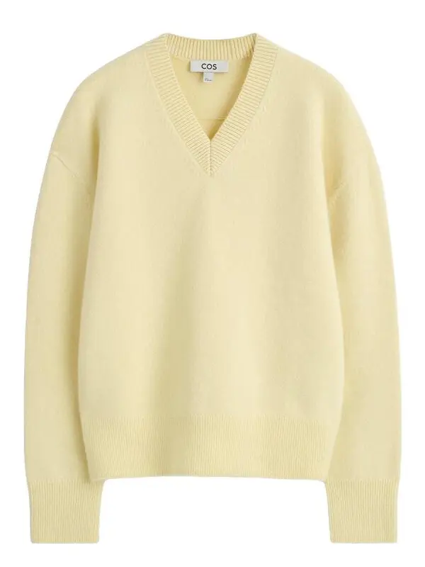 Cos Rounded V-neck Wool Blend Sweater - Yellow