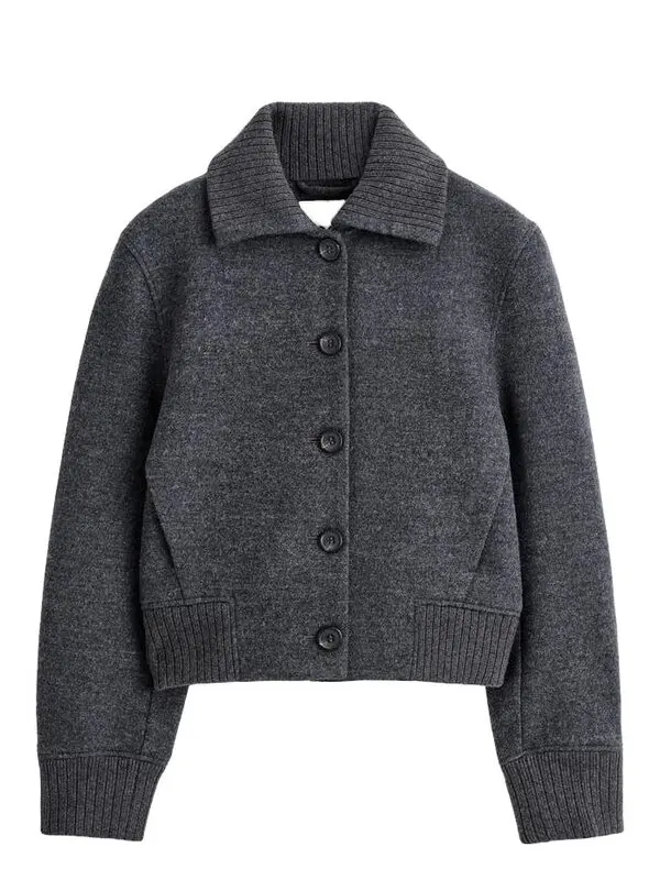 Cos Ribbed-collar Boiled Merino Wool Jacket - Dark Grey