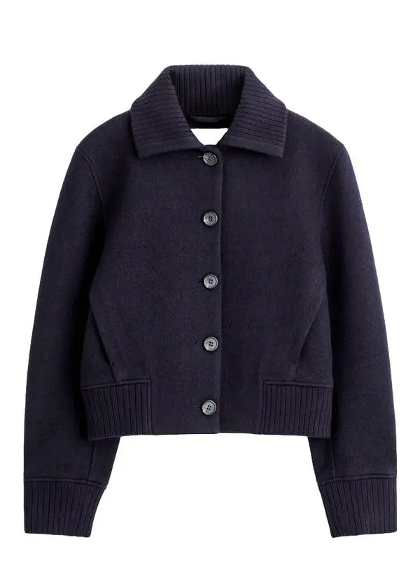Cos Ribbed-collar Boiled Merino Wool Jacket - Navy