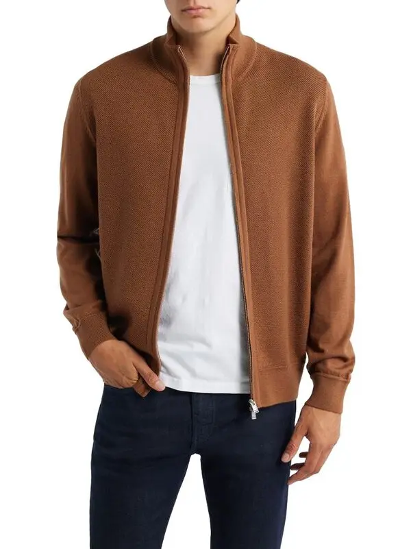 BOSS Illarione Zip Wool Cardigan - Medium Brown