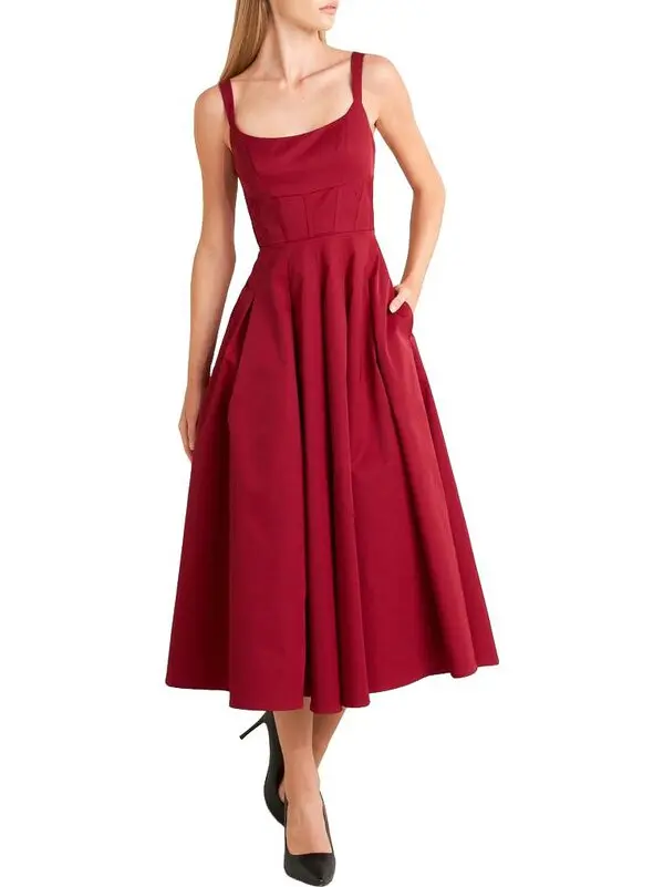 FREEMARKET Fit & Flare Midi Dress - Maroon