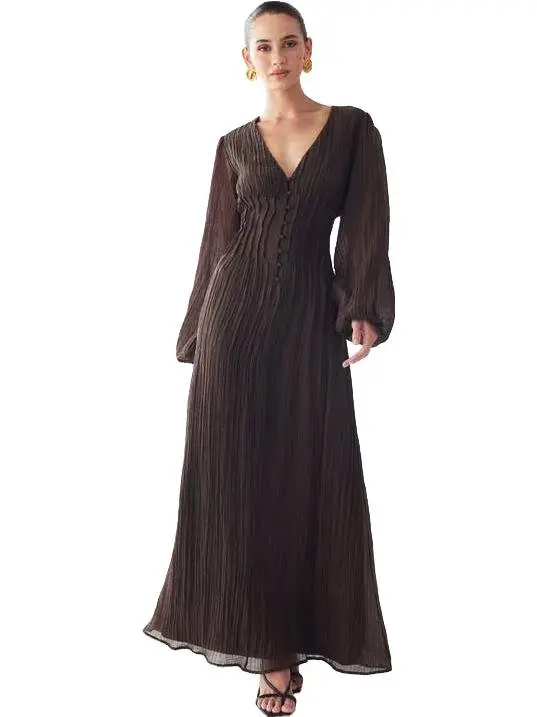WILLA Woven Maxi Dress - Chocolate