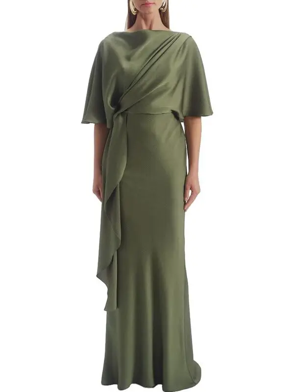 Amsale Cascading Drape Gown - Moss