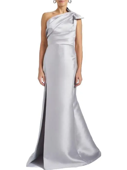 Amsale Mikado Draped Bodice Gown - Platinum