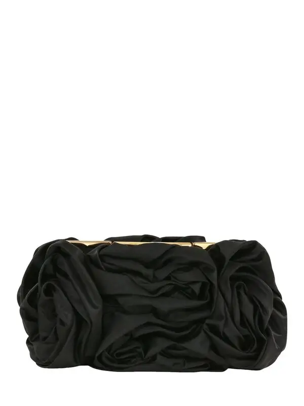 Badgley Mischka Jett Silk Satin Rosette Clutch - Black