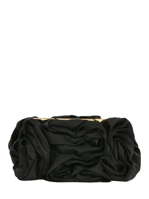 Badgley Mischka Jett Silk Satin Rosette Clutch - Black