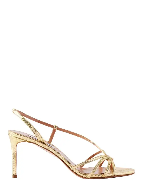 AQUAZZURA Talk To Me 75 Metallic Snake-effect Slingback Sandals - Gold