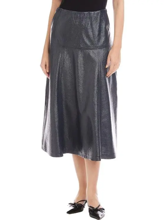 Fifteen Twenty Faux Leather Midi Skirt - Navy