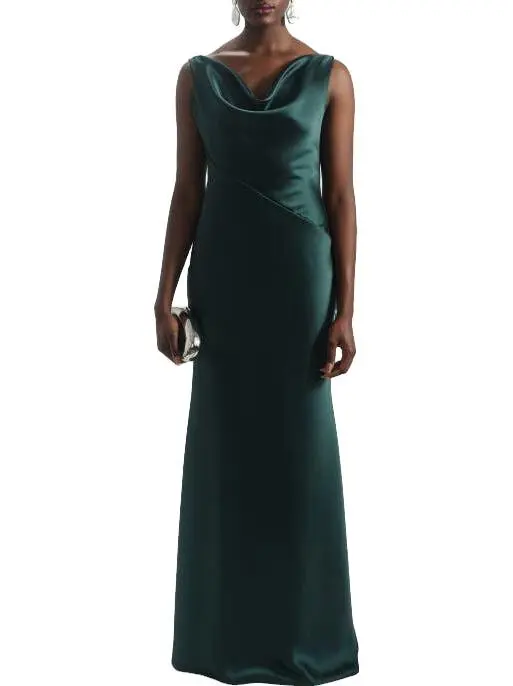 Amsale Bias Cut Cowl Neck Gown - Hunter