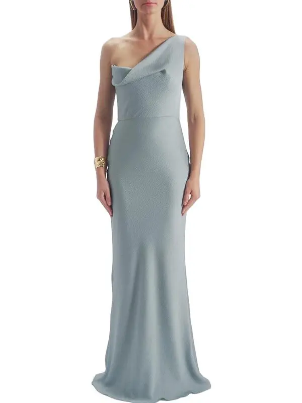Amsale Hammered Satin One-shoulder Gown - Jade
