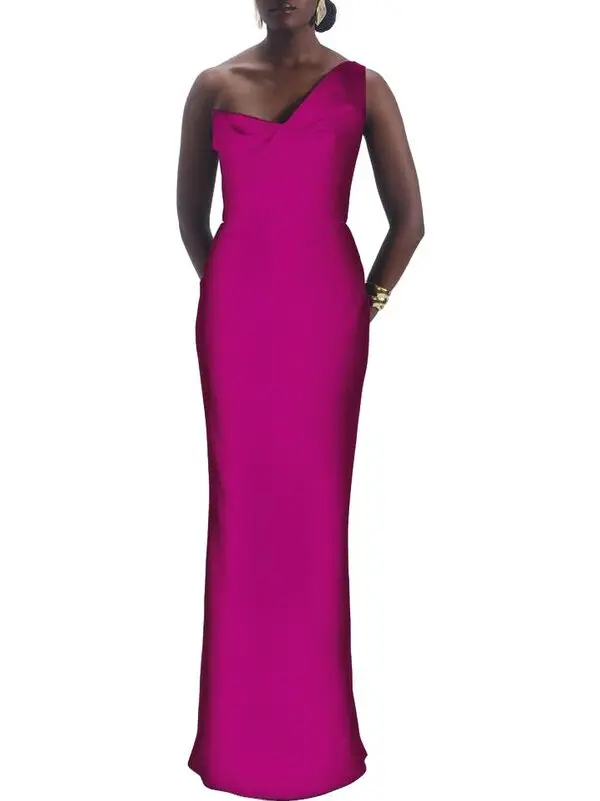 Amsale One-shoulder Draped Gown - Magenta