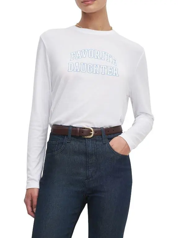 FAVORITE DAUGHTER Cropped Collegiate Long Sleeve T-shirt - White/light Blue