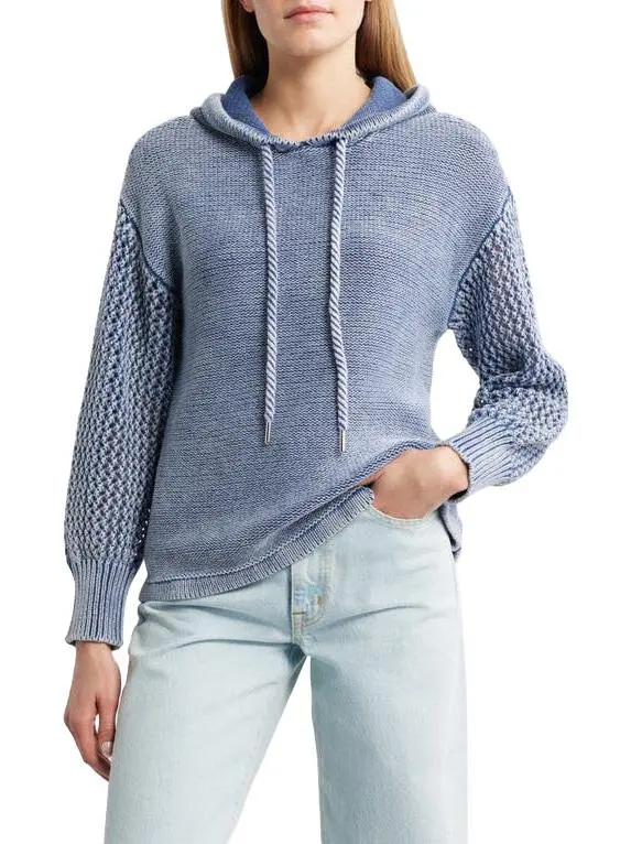 CITY BLUES Relaxed Fit Open Stitch Hoodie - Cadet Blue