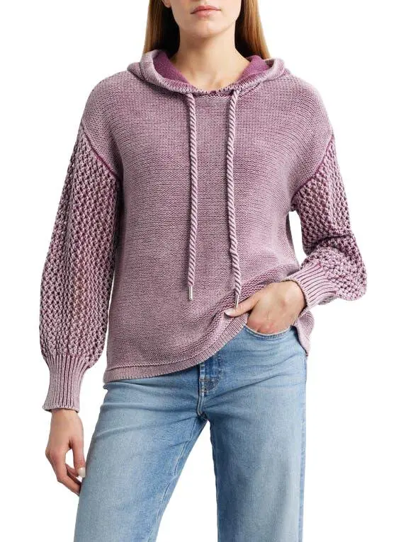 CITY BLUES Relaxed Fit Open Stitch Hoodie - Dusty Rose