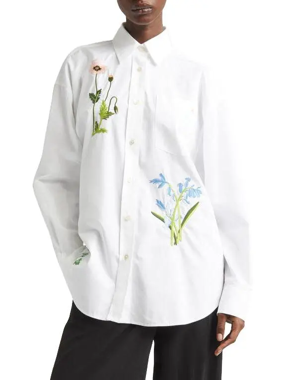 Stella McCartney Floral Embroidered Cotton Oxford Shirt - Pure White