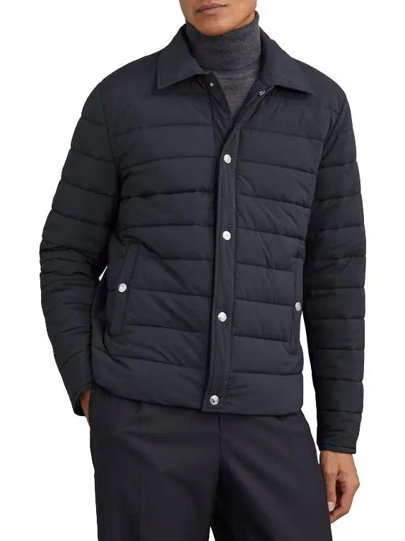 REISS Harrison Quilted Shirt Jacket - Navy