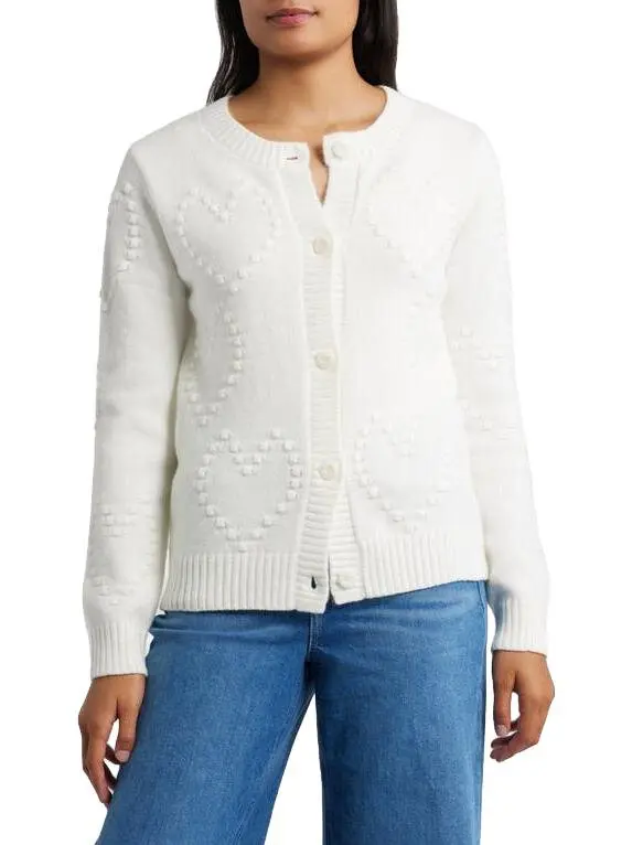 Bobeau Embroidered Heart Cardigan - Cream