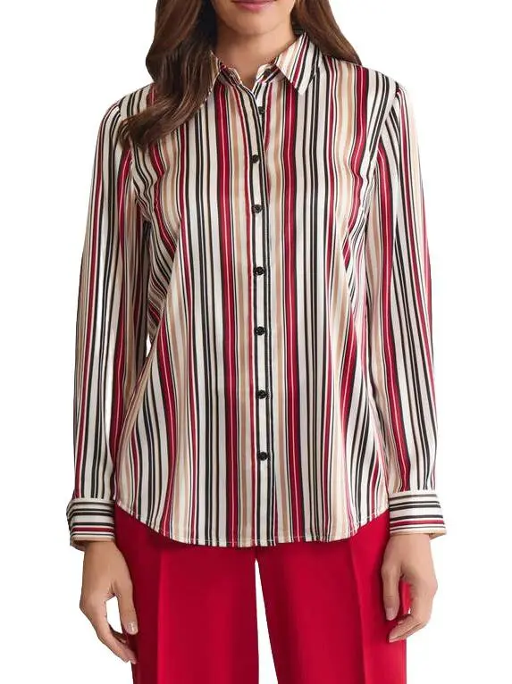 KASPER Striped Button-up Shirt - Vanilla Ice Multi