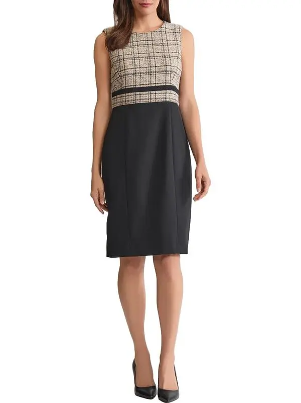 KASPER Tweed Contrast Sleeveless Sheath Dress - Soft Sand Multi