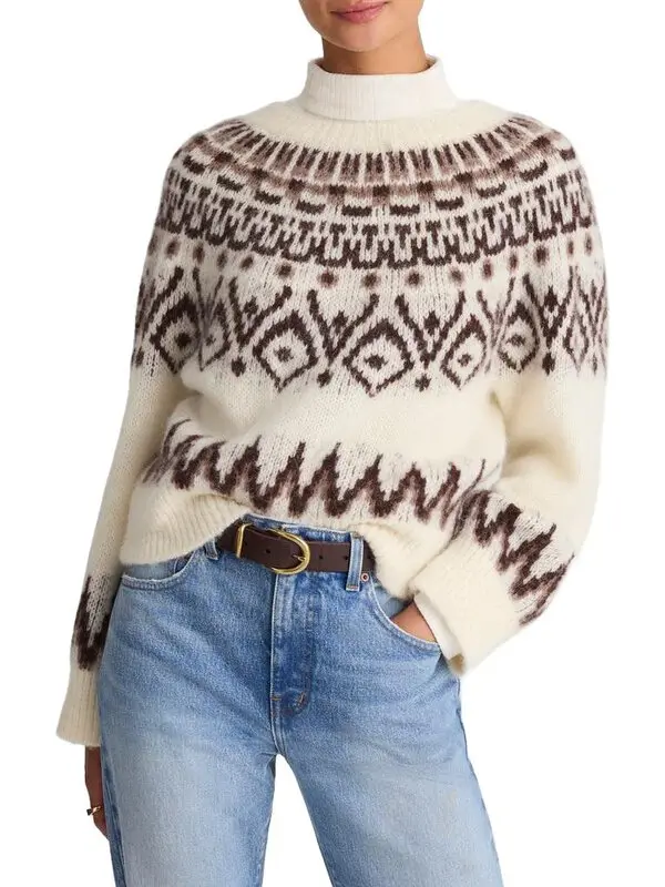 Madewell Fair Isle Wool And Alpaca-blend Sweater - White And Brown Fair Isle