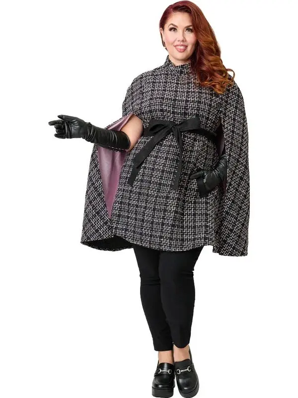 SMAK PARLOUR Savile Row Cape Coat - Black & White Tweed