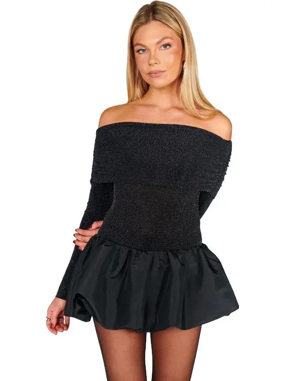 Show Me Your Mumu Charlize Mini Off-shoulder Dress - Black Dancing Queen Shine