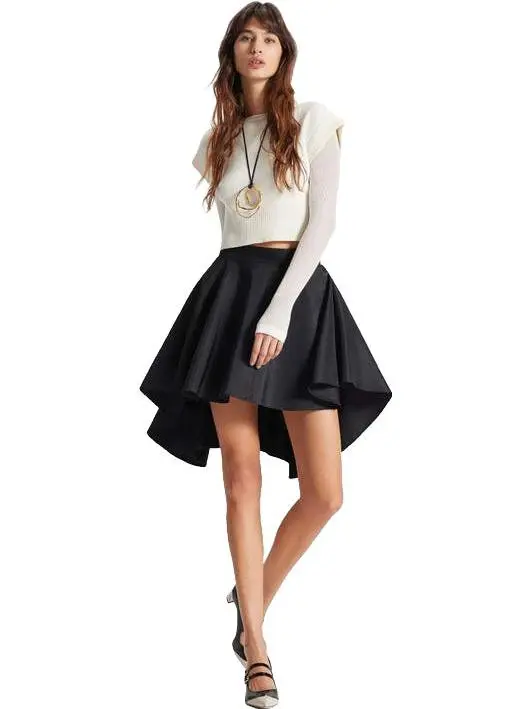 THEO THE LABEL Theia Taffeta Hi-low Skirt - Black
