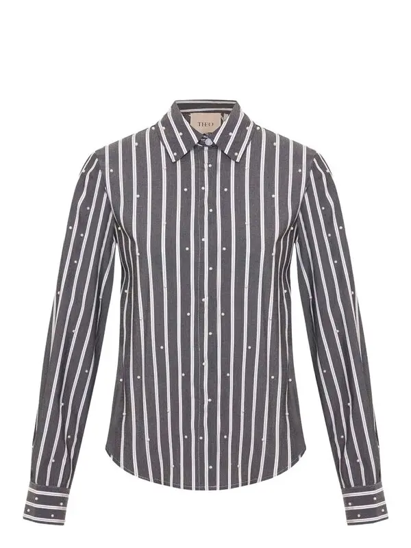 THEO THE LABEL Echo Mix Stripe Pearly Shirt - Charcoal/pearl