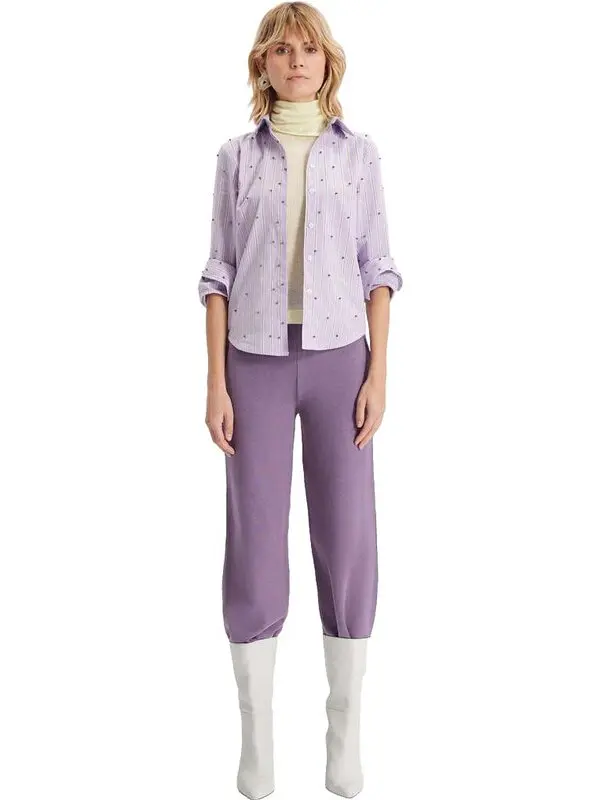 THEO THE LABEL Echo Mix Stripe Pearly Shirt - Mauve/gunmetal