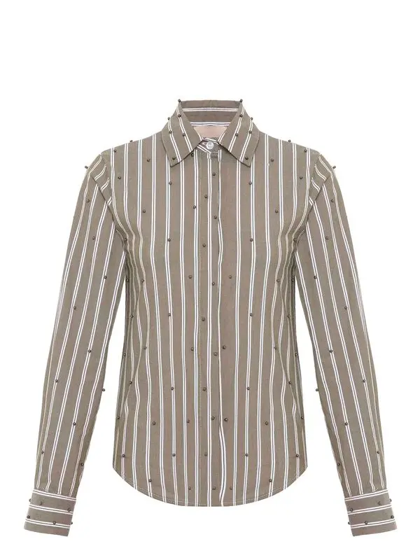 THEO THE LABEL Echo Mix Stripe Pearly Shirt - Tapenade/gunmetal