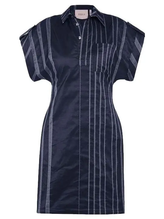 THEO THE LABEL Theia Striped Taffeta Camp Mini Dress - Future Dusk