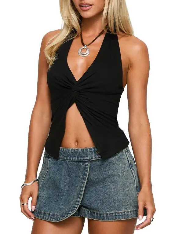 Princess Polly Twist Halter Top - Black
