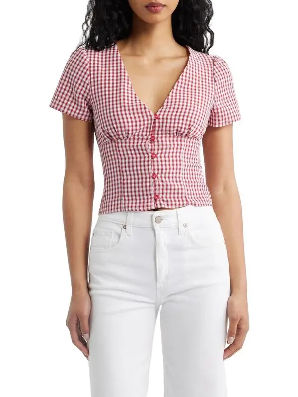 Princess Polly Isolda Gingham Button-up Top - Red Gingham