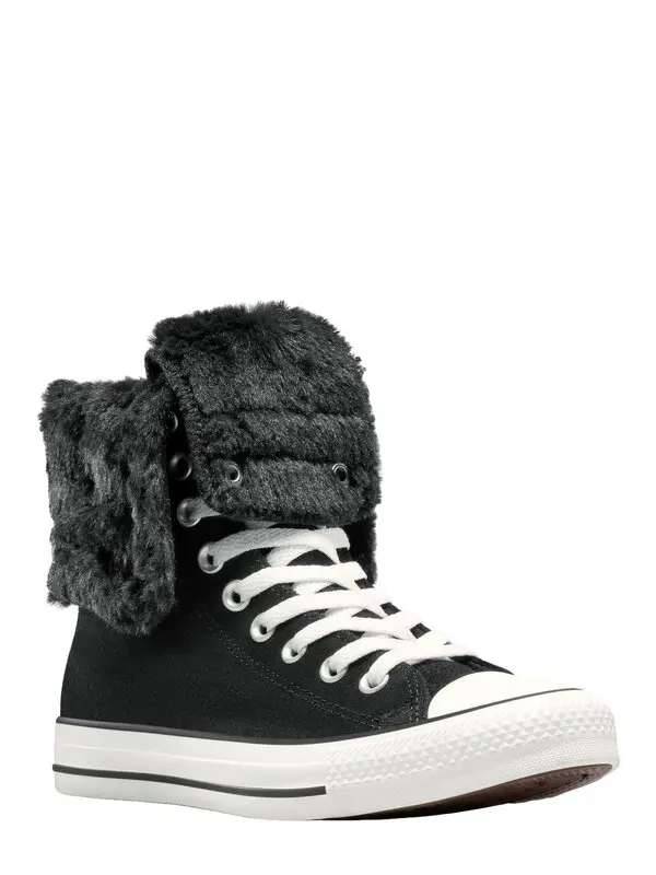 CONVERSE Chuck Taylor All Star Faux Fur Foldover High-top Sneakers - Black/black/egret
