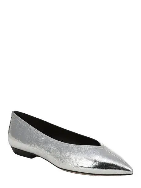 Veronica Beard Bancroft Pointed Toe Flat - Silver