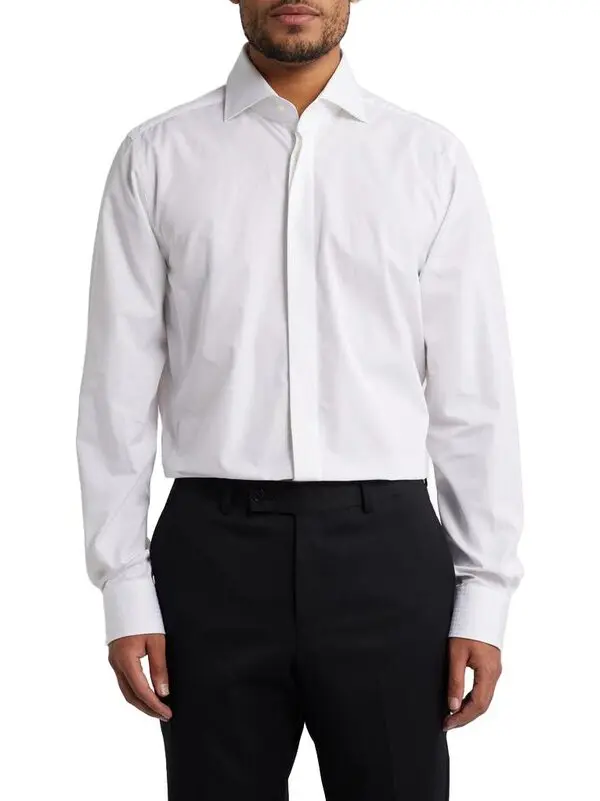 EMANUEL BERG Modern Fit Cotton Poplin Dress Shirt - White