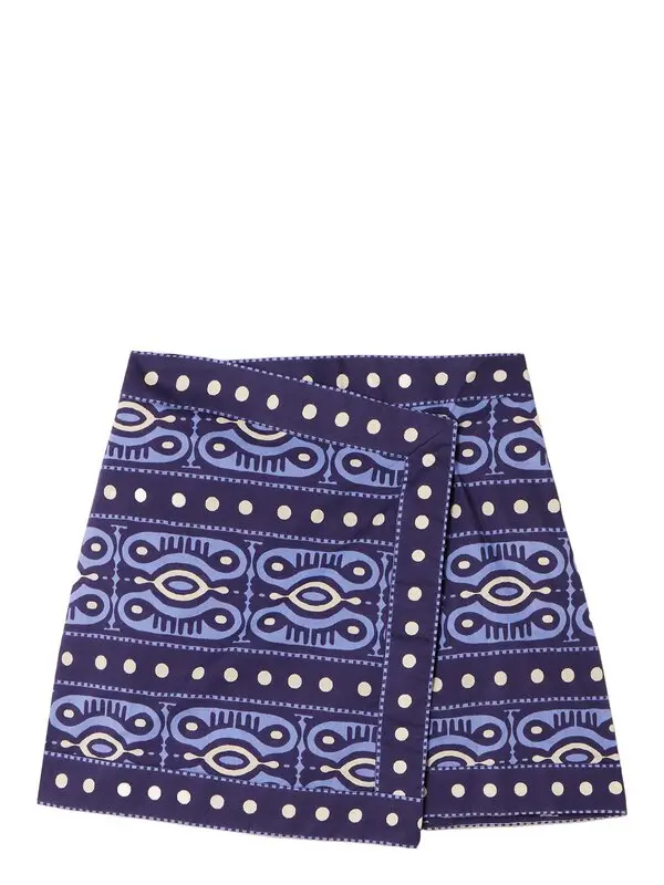 Johanna Ortiz Hunting Roots Printed Cotton Mini Wrap Skirt - Blue