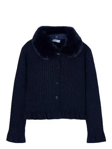 MAYORAL Cardigan With Faux Fur Collar - Navy