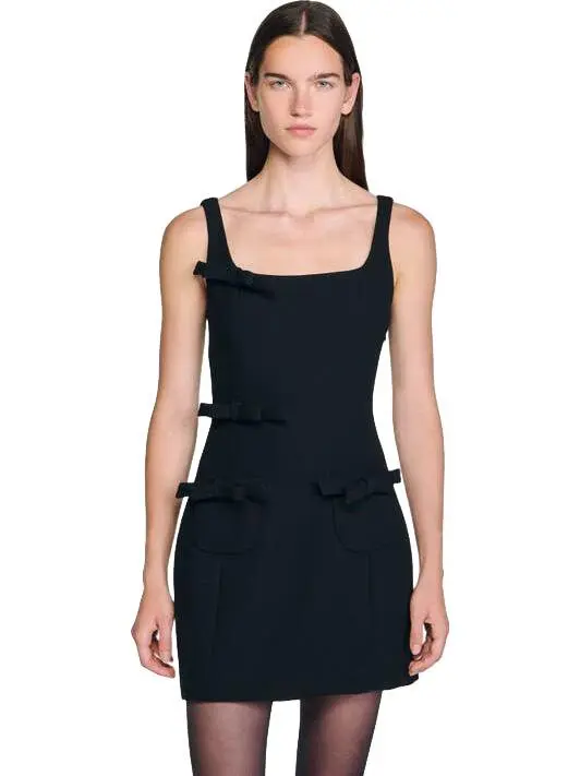 Sandro Short Strappy Dress With Bows - Black